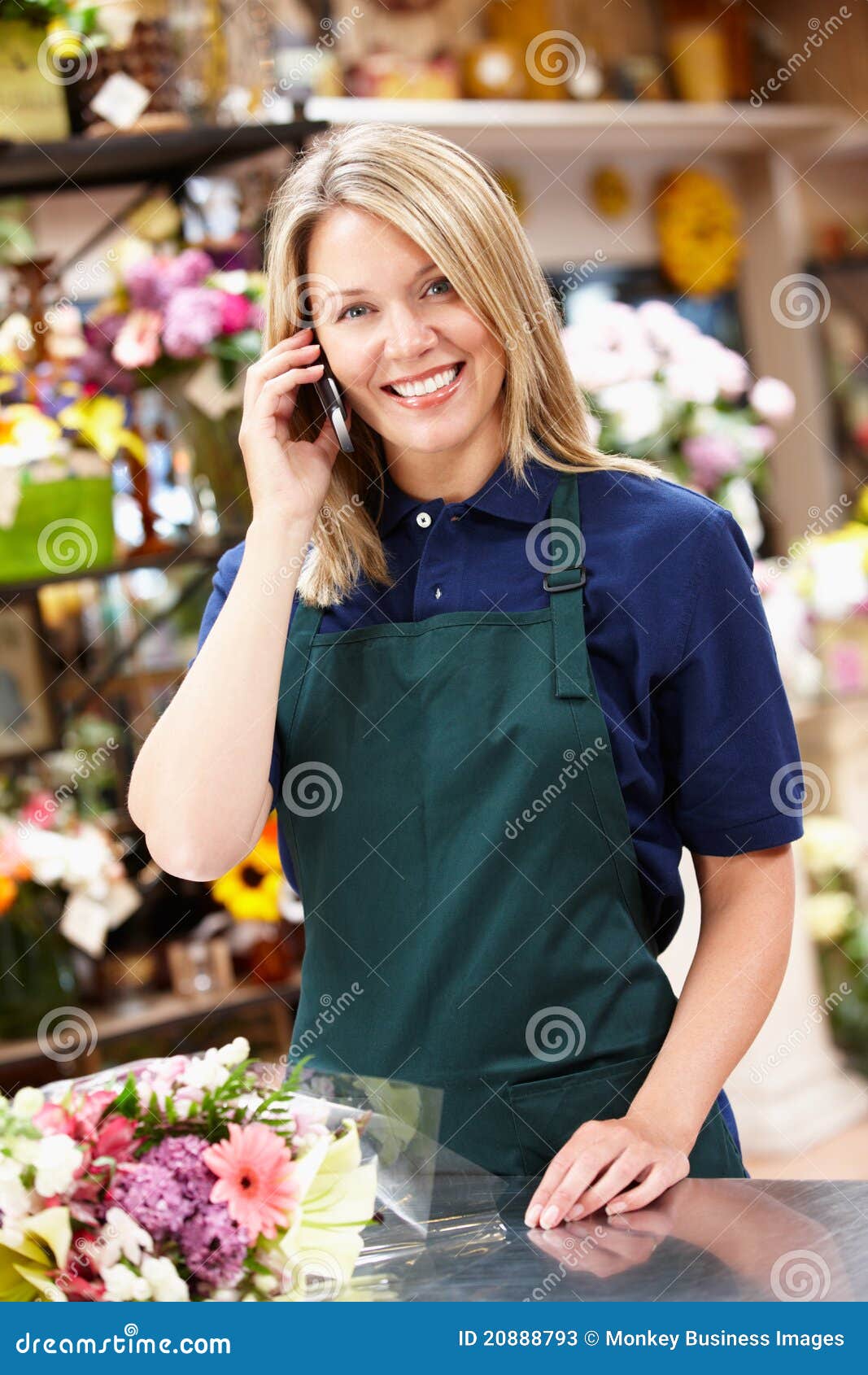 Florist Standing at Counter Stock Image - Image of friendly, business ...