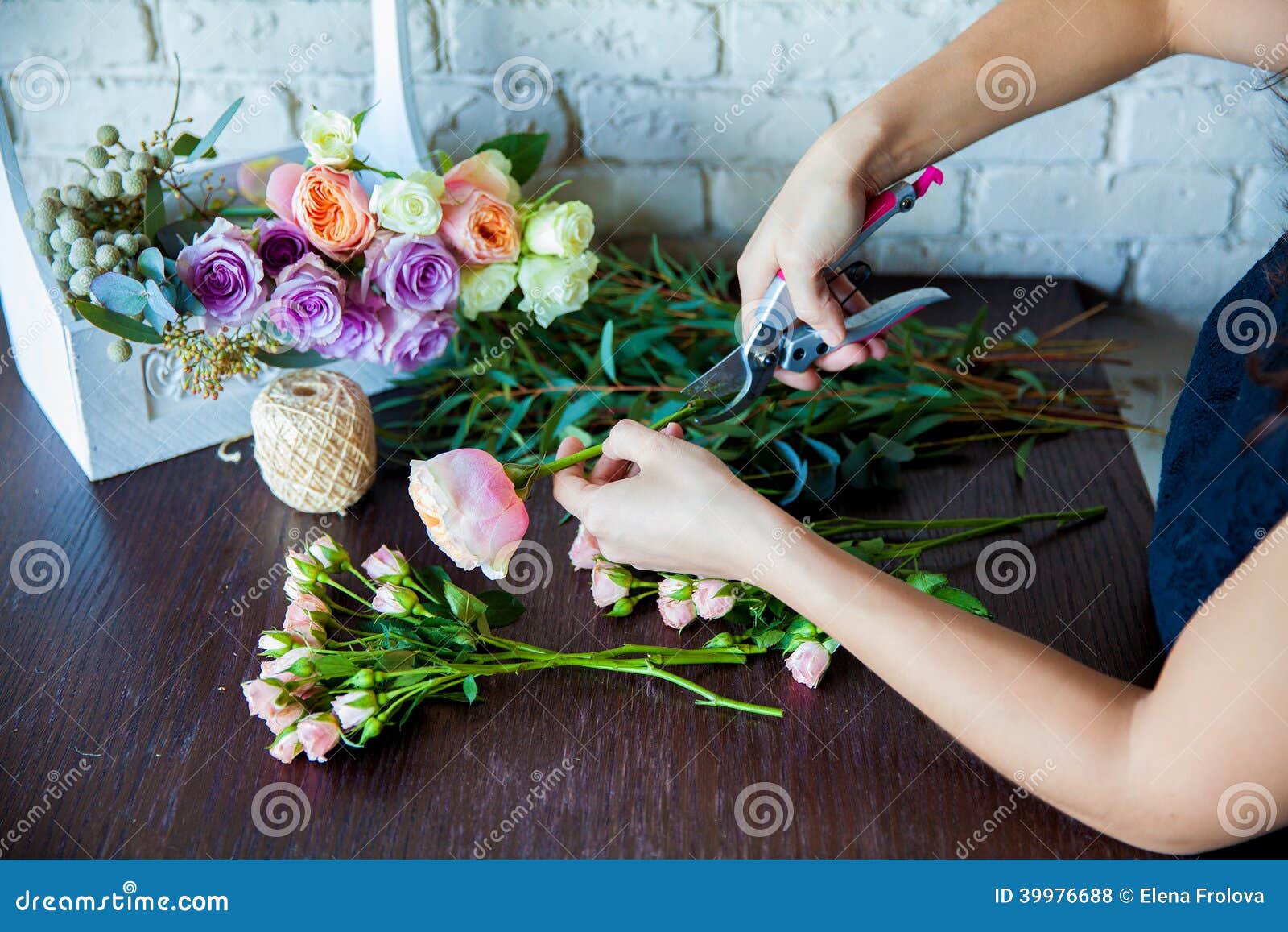 Florist at Work. Woman Making Spring Floral Decorations Stock Photo ...