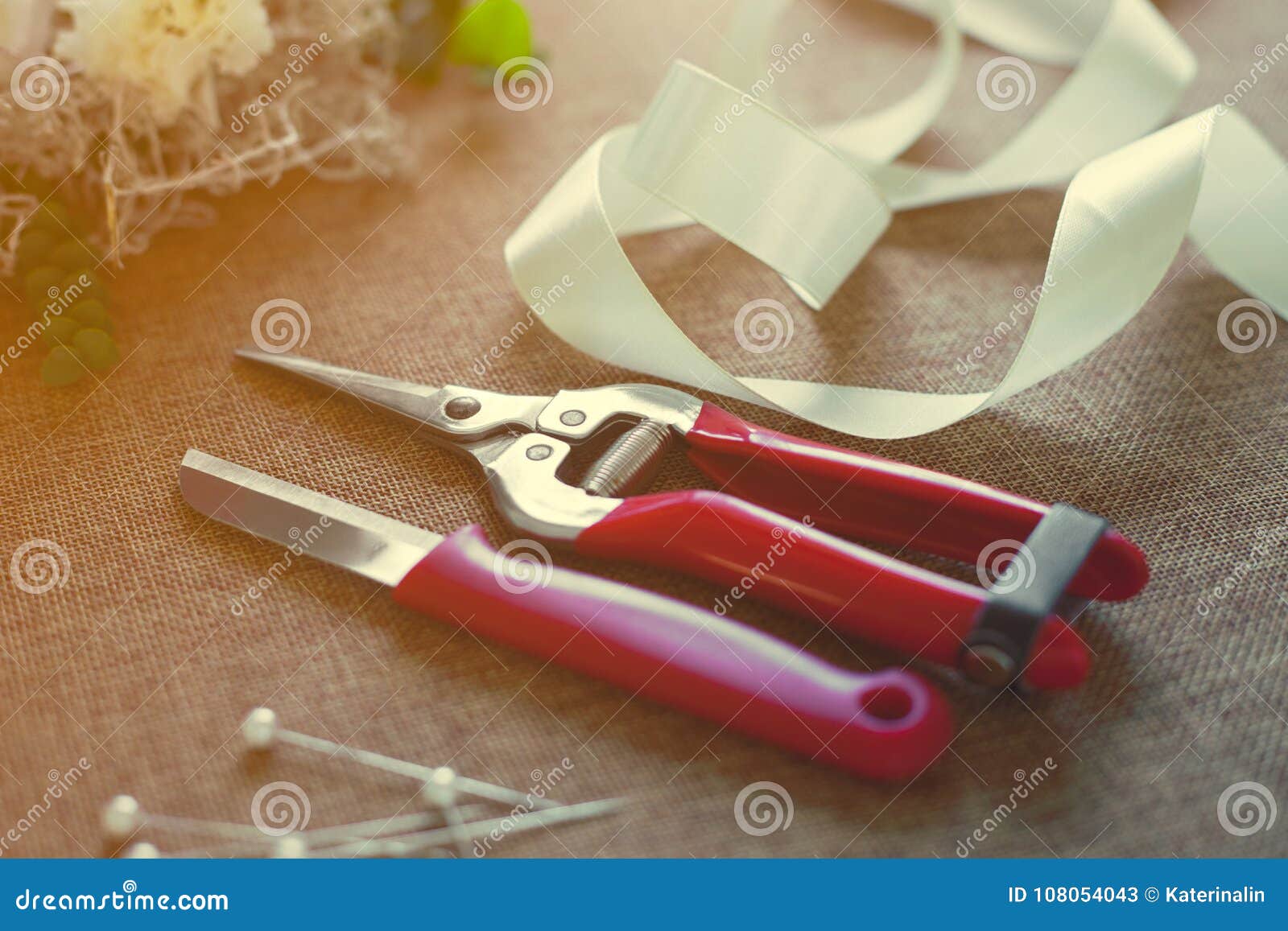 Florist Workplace. Tools and Accessories. Stock Image - Image of brown ...