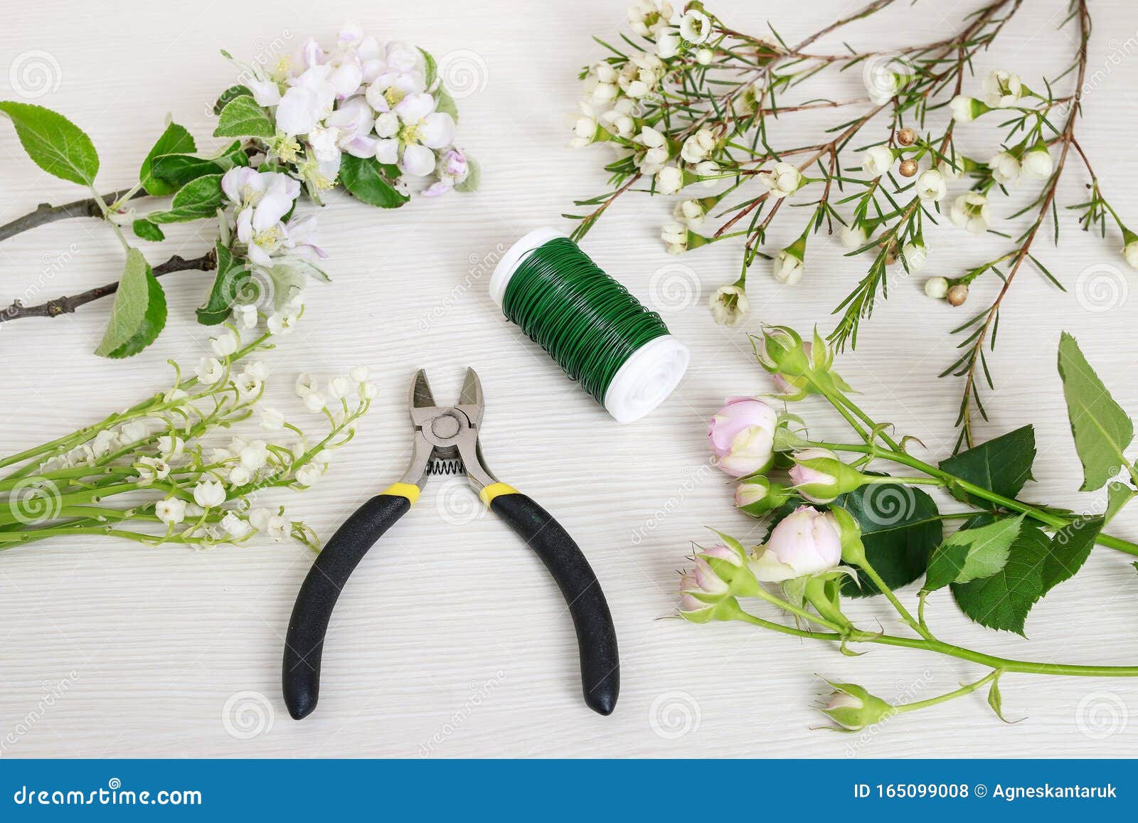 Florist Workspace: Flowers and Accessories Stock Photo - Image of green ...