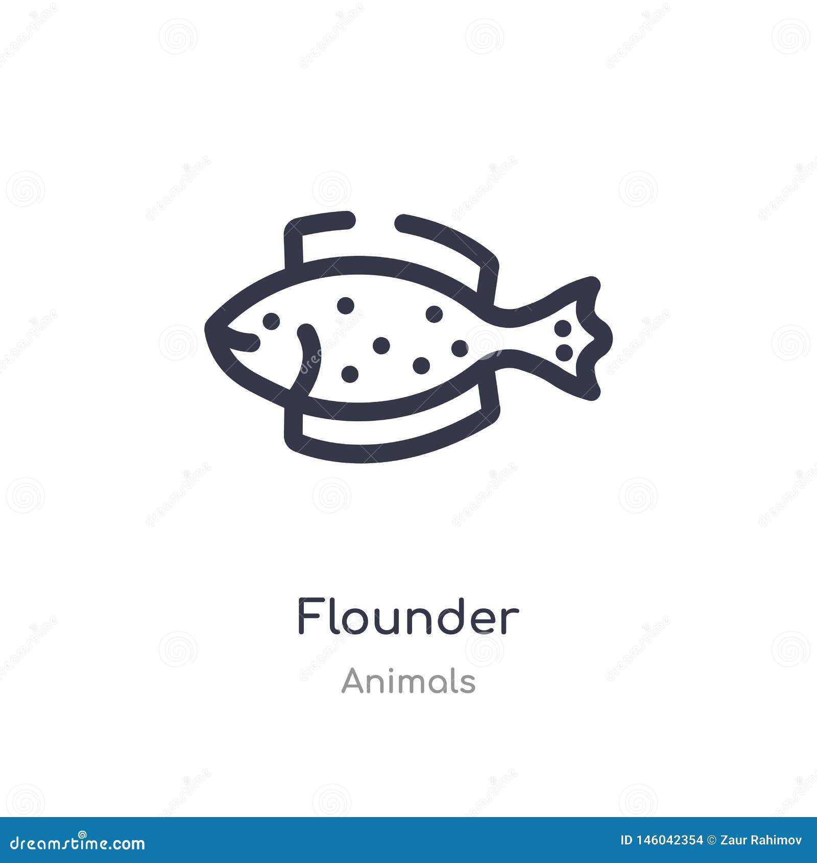 Flounder Outline Icon. Isolated Line Vector Illustration from Animals ...