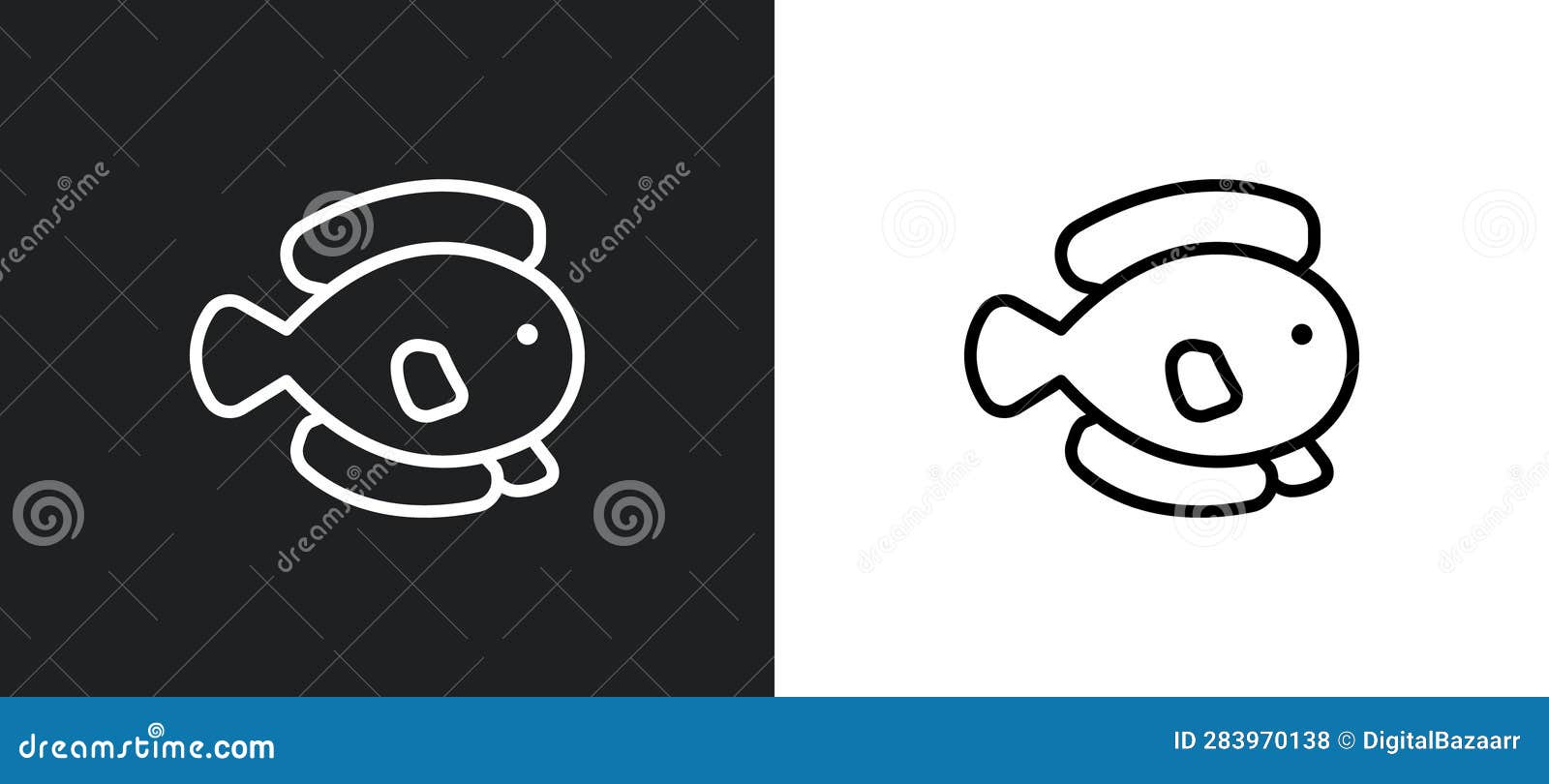 Flounder Outline Icon in White and Black Colors. Flounder Flat Vector ...