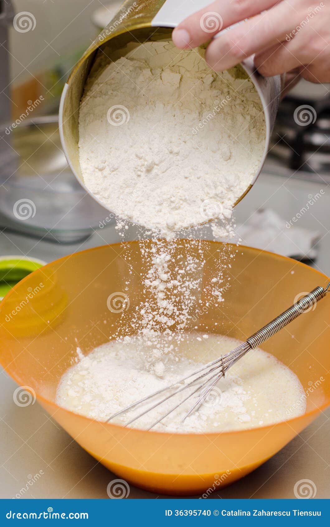 Flour stock photo. Image of sugar, adding, batter, kettle - 36395740