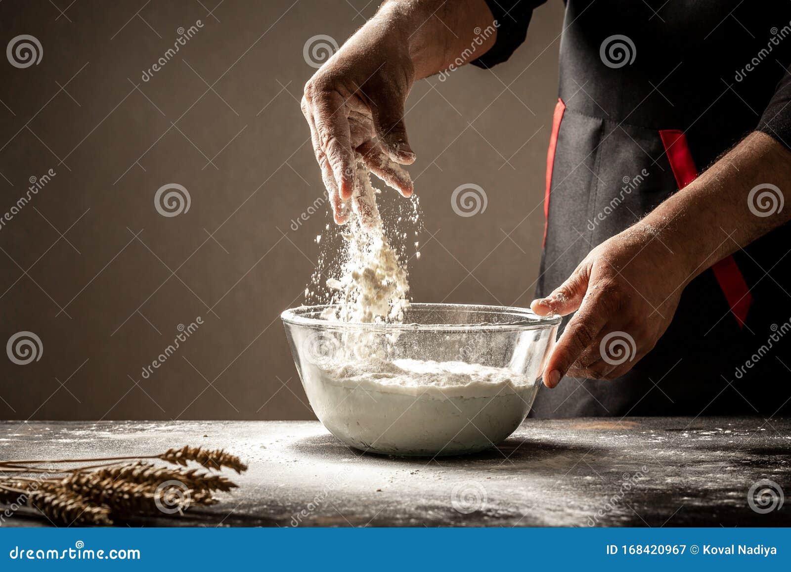 Flour Baker in Kitchen.Cooking Bread. Empty Space for Text Stock Image ...