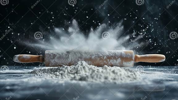 Flour Bursting from Rolling Pin in Intense Baking Scene Stock Image ...