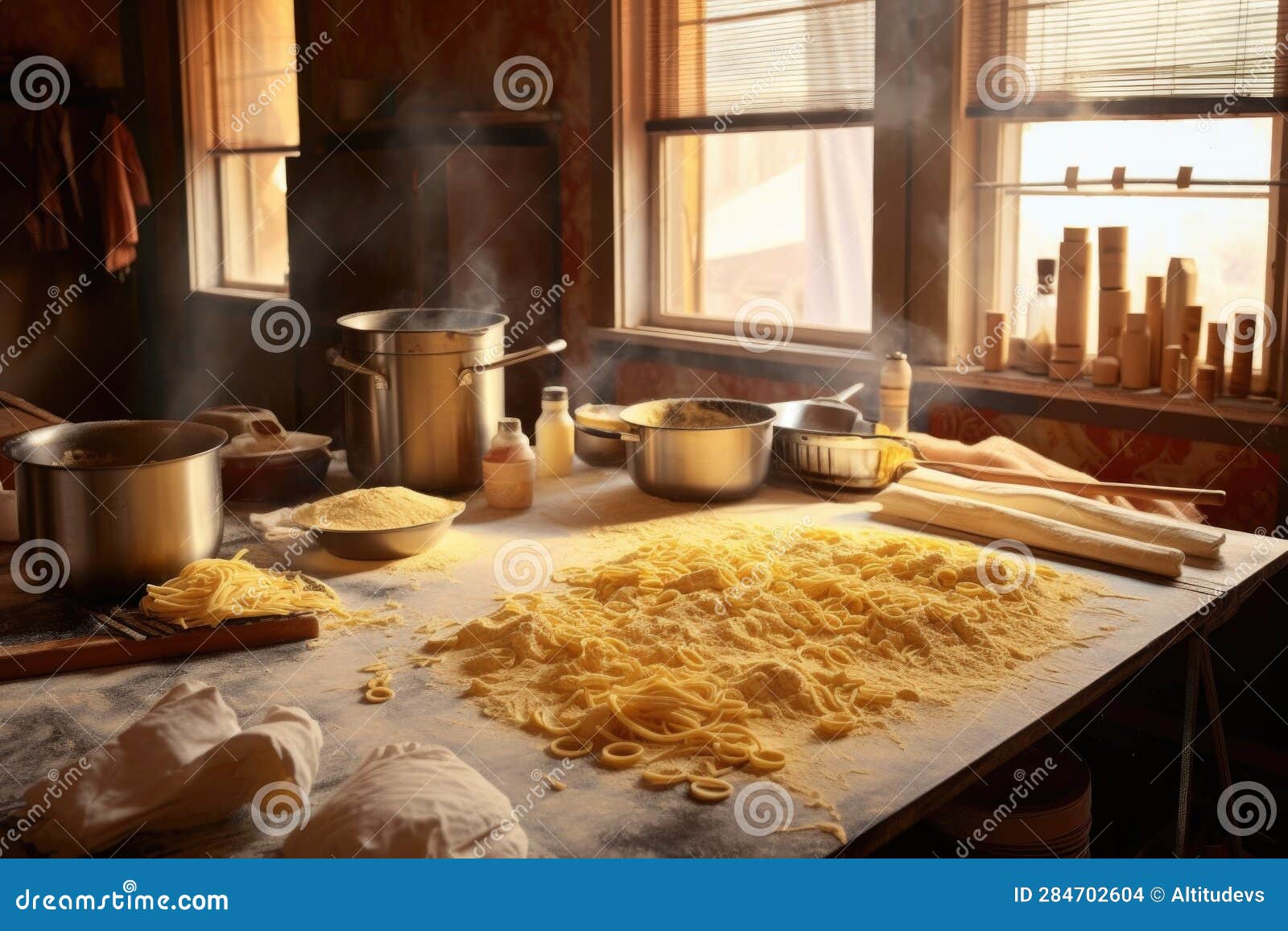 Flour-dusted Work Surface with Pasta in Progress Stock Photo - Image of ...