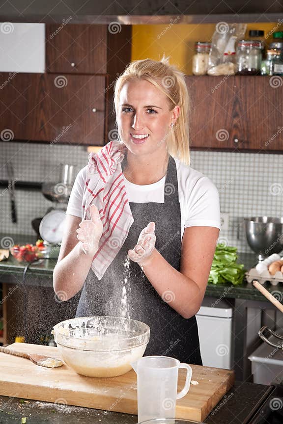 Flour dusting stock image. Image of woman, happy, standing - 10168127