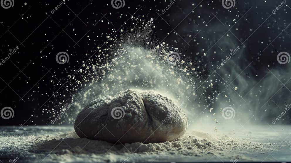 Flour Dusting a Loaf of Bread in a Dramatic Baking Scene Stock Image ...