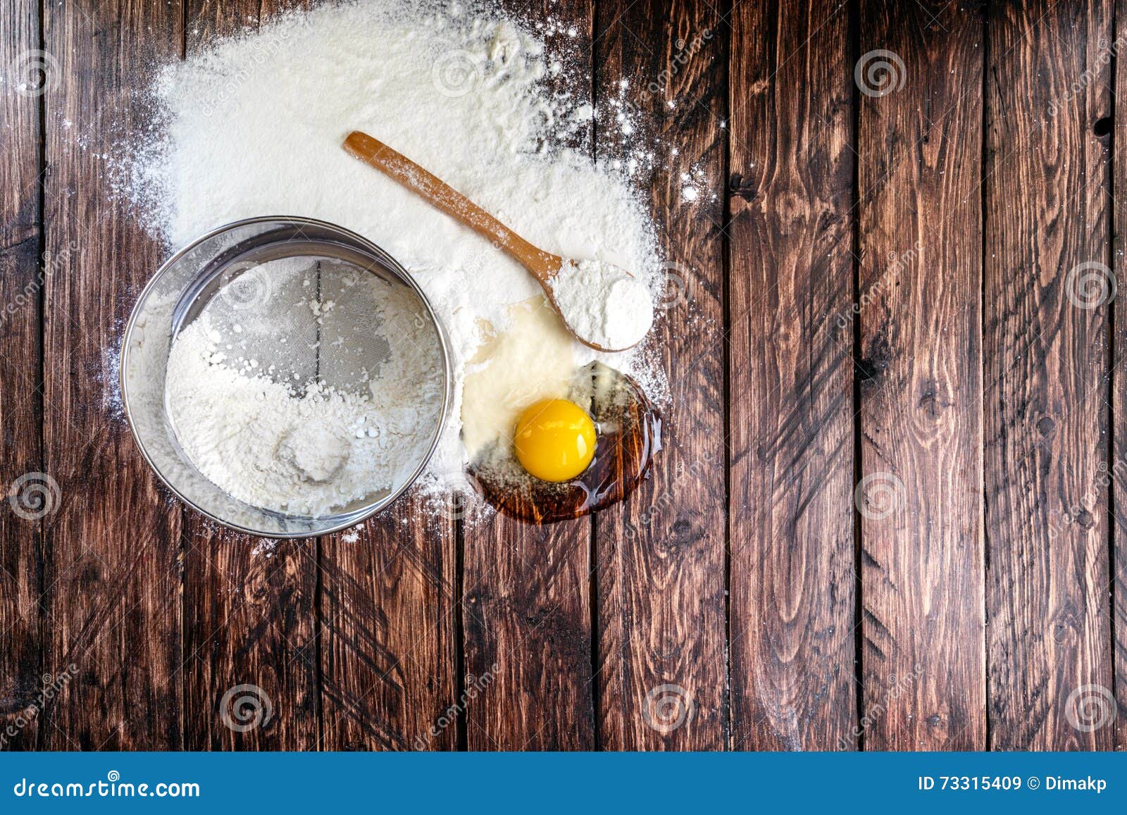Flour, egg, sieve board stock image. Image of pastry - 73315409