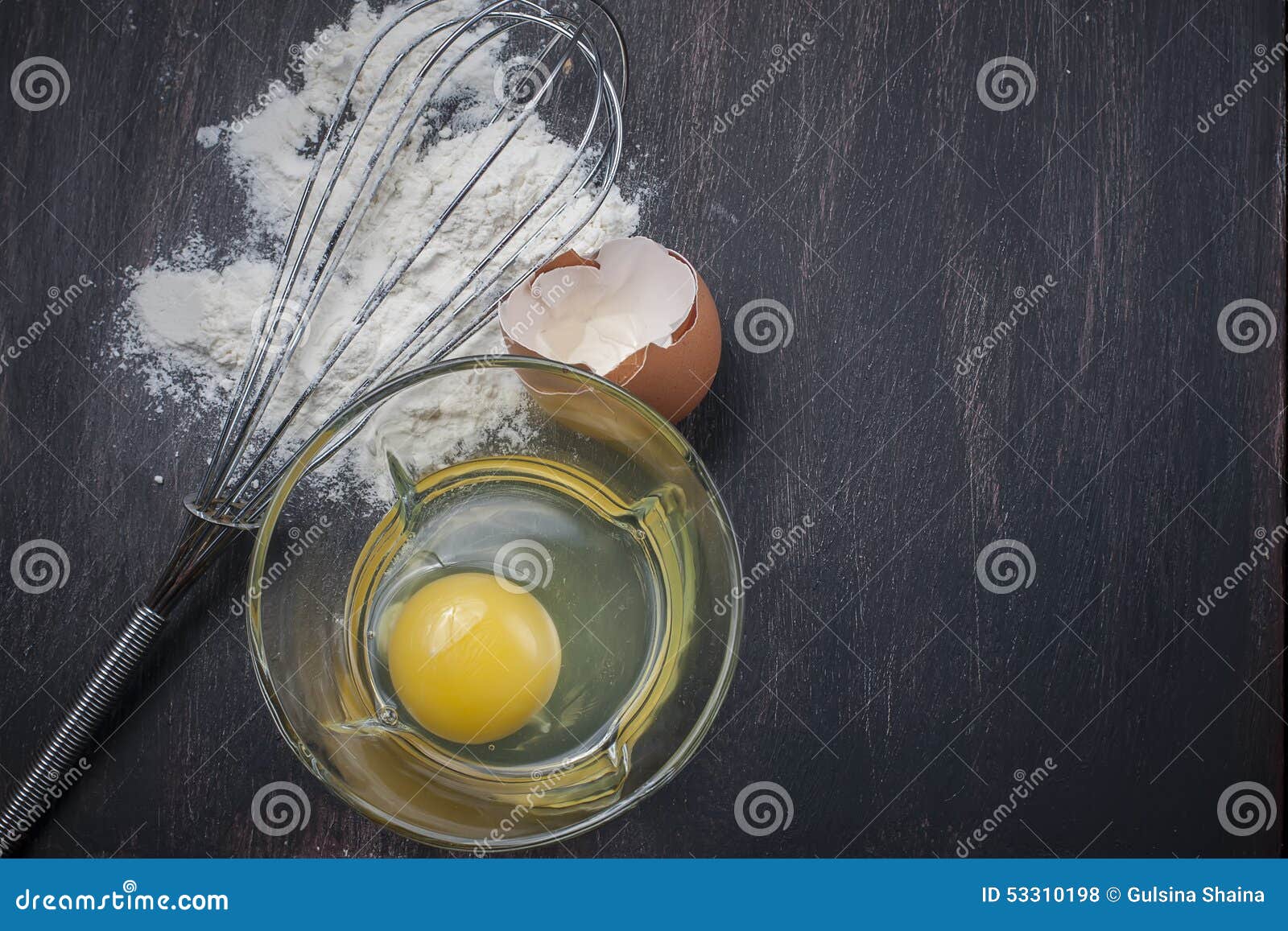 Flour and Eggs on a Wooden Table Stock Photo - Image of kitchen, spoon ...