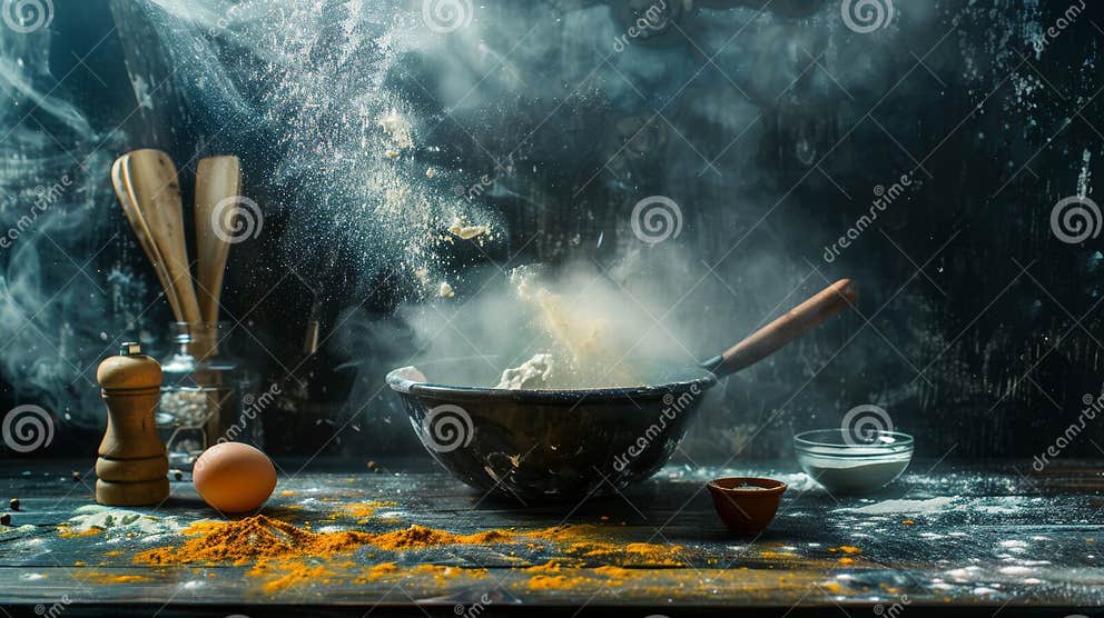 Flour Explosion in a Kitchen Scene Stock Image - Image of bowl, flour ...