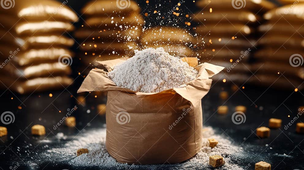 Flour Explosion with Sugar Cubes in Bakery Setting Stock Image - Image ...