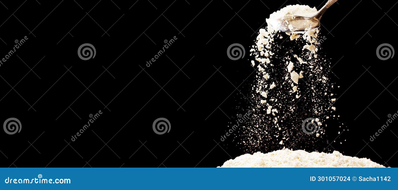 Flour Fall Down in Air. Black Background Isolated, Selective Focus ...