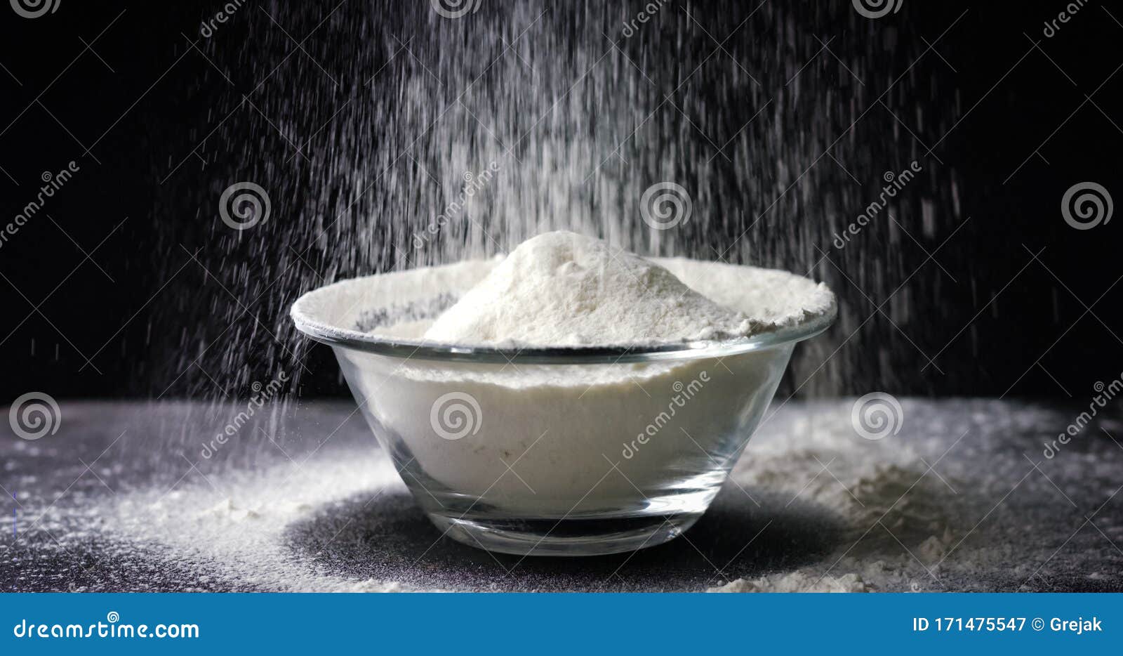 Flour Falling on Black Background Stock Image - Image of healthy, dough ...