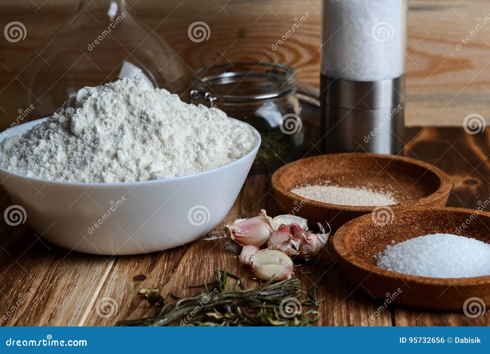 Flour, Garlic and Spices, a Set of Ingredients Stock Photo - Image of ...