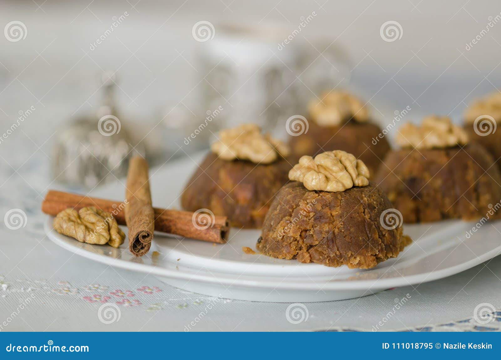 Flour Halva with Walnut and Cinnamon on the White Serving Stock Image ...