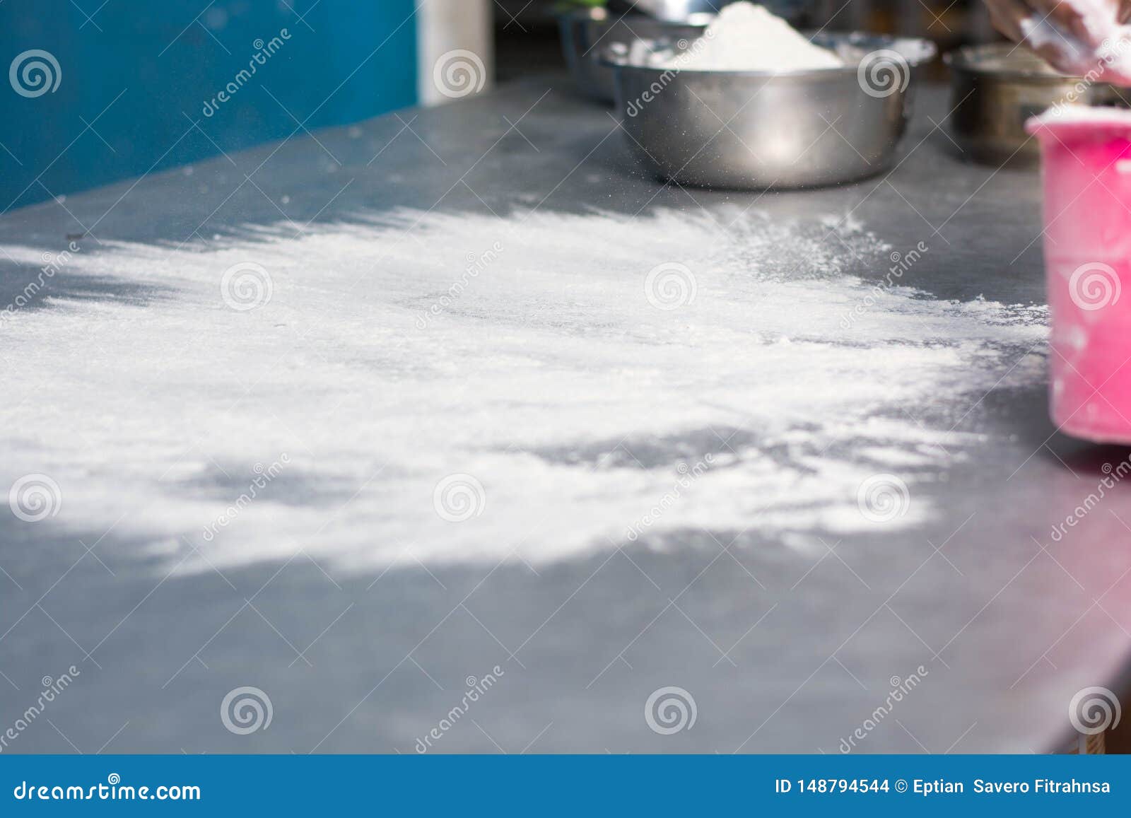 Flour on the Stainless Table at the Kitchen Stock Photo - Image of ...