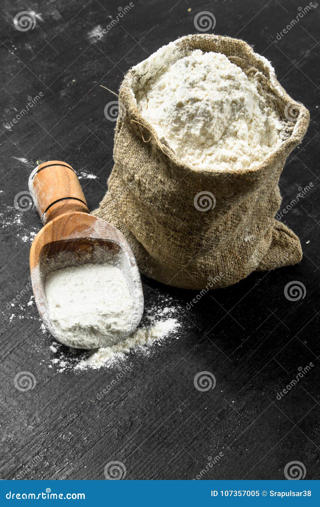 Flour in an old sack. stock image. Image of blackboard - 107357005