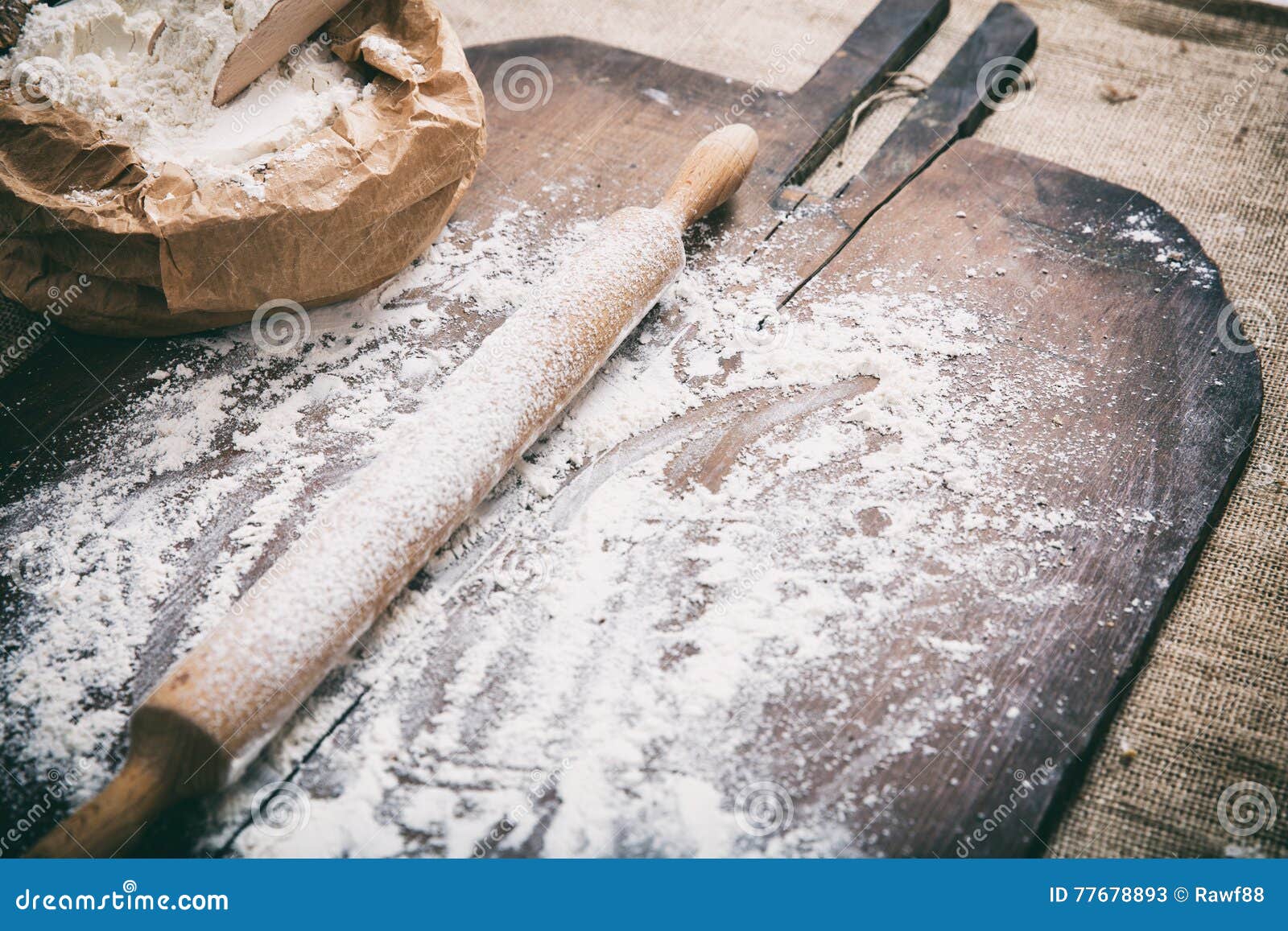 Flour and Rolling Pin on a Wooden Surface Stock Image - Image of wooden ...