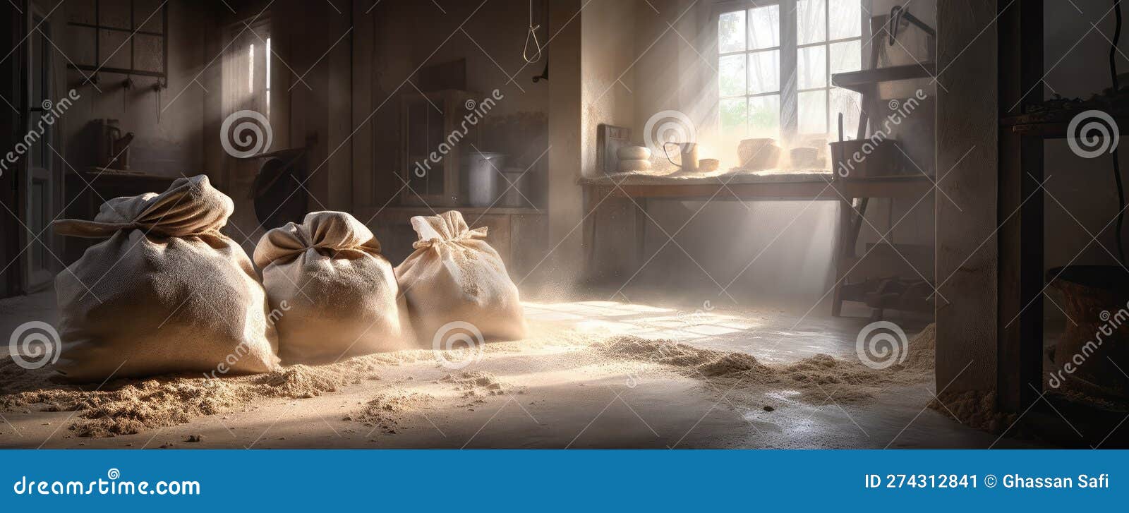 Flour Sacks within a Storage Room Stock Image - Image of powder, light ...
