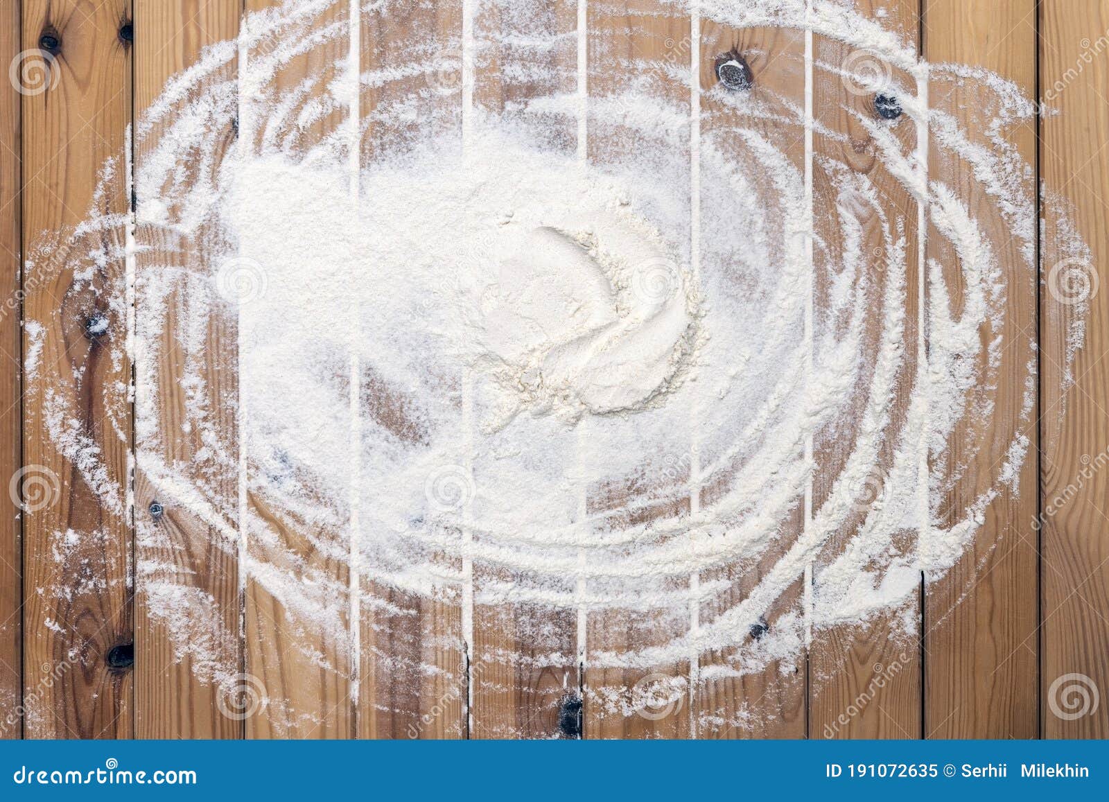 Flour Scattered on the Wooden Table. Flour on the Table Surface. Baking ...