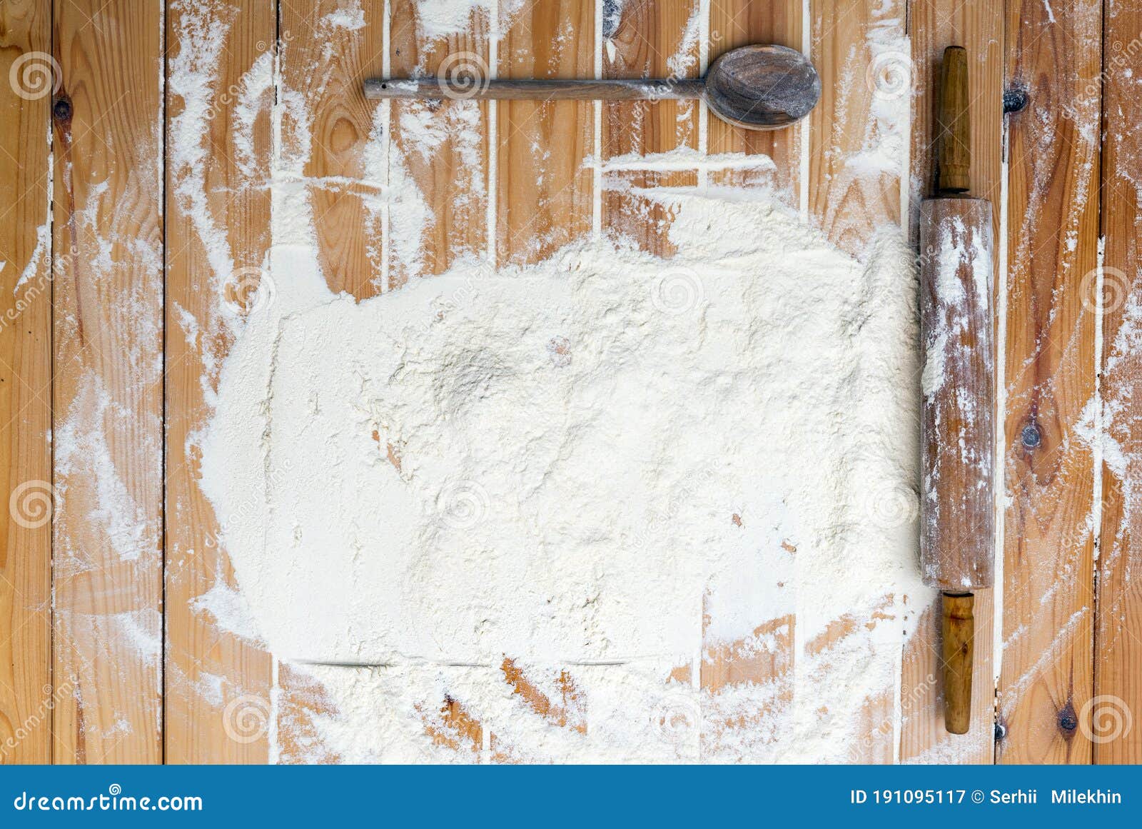 Flour Scattered on the Wooden Table. Flour on the Table Surface. Baking ...