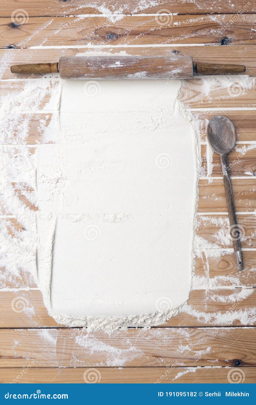 Flour Scattered on the Wooden Table. Flour on the Table Surface. Baking ...