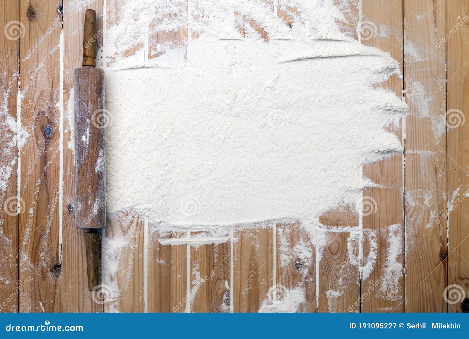 Flour Scattered on the Wooden Table. Flour on the Table Surface. Baking ...
