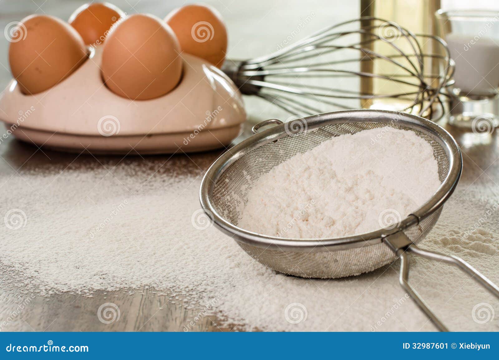 Flour in a Sieve on Kitchen Table. Stock Image - Image of baking ...