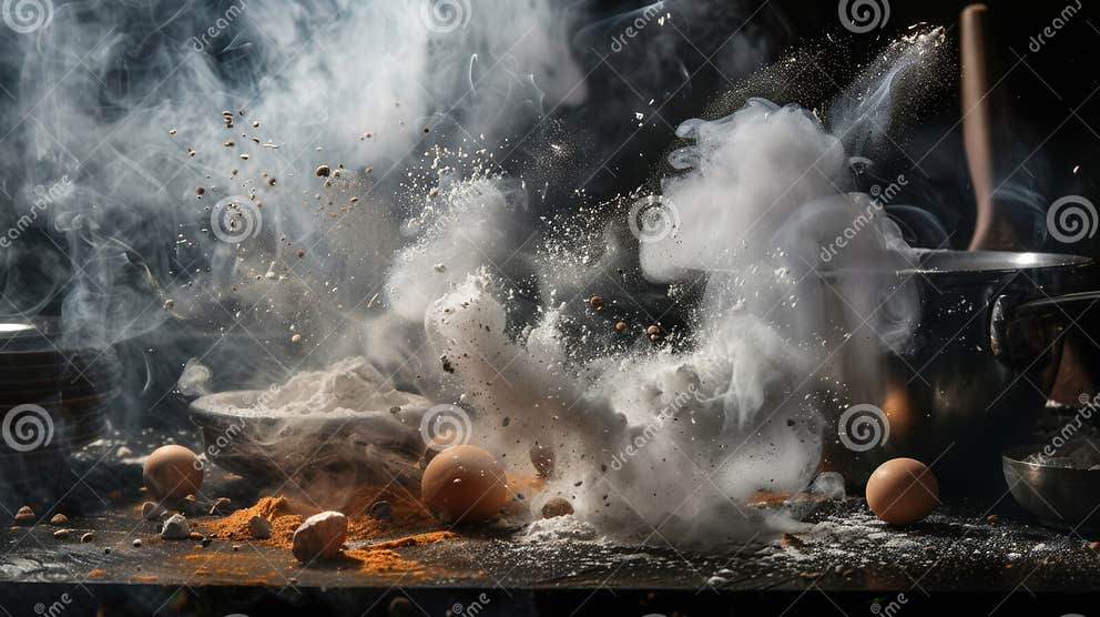 Flour and Spices Exploding in Kitchen Stock Image - Image of food ...