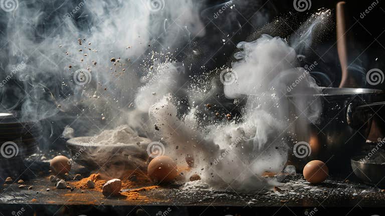 Flour and Spices Exploding in Kitchen Stock Photo - Image of dramatic ...