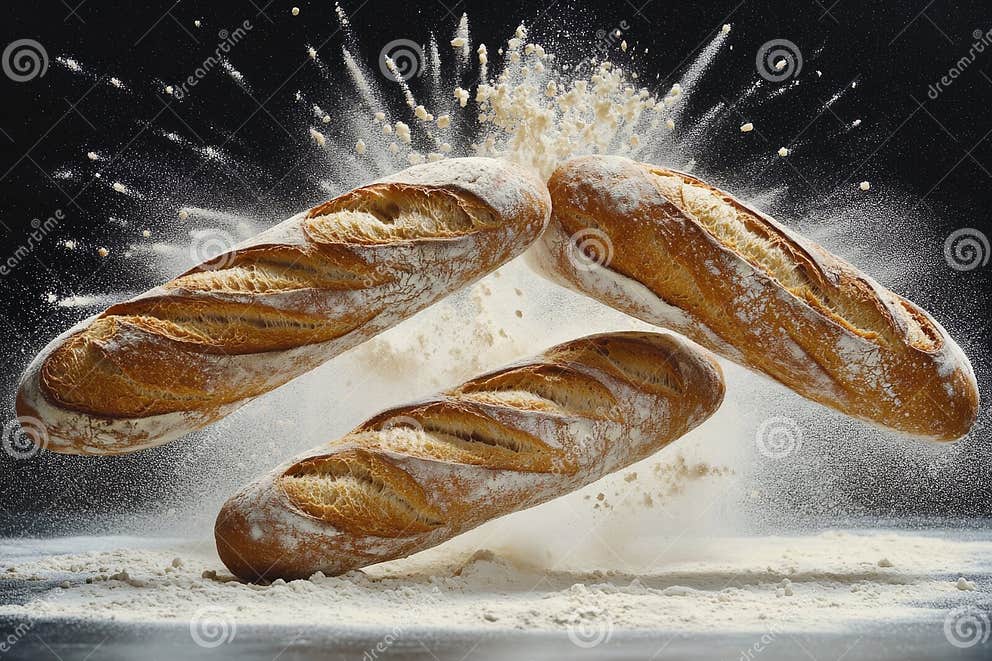 With Flour Splashed Everywhere, Two Fresh Loaves of Bread Collide in ...