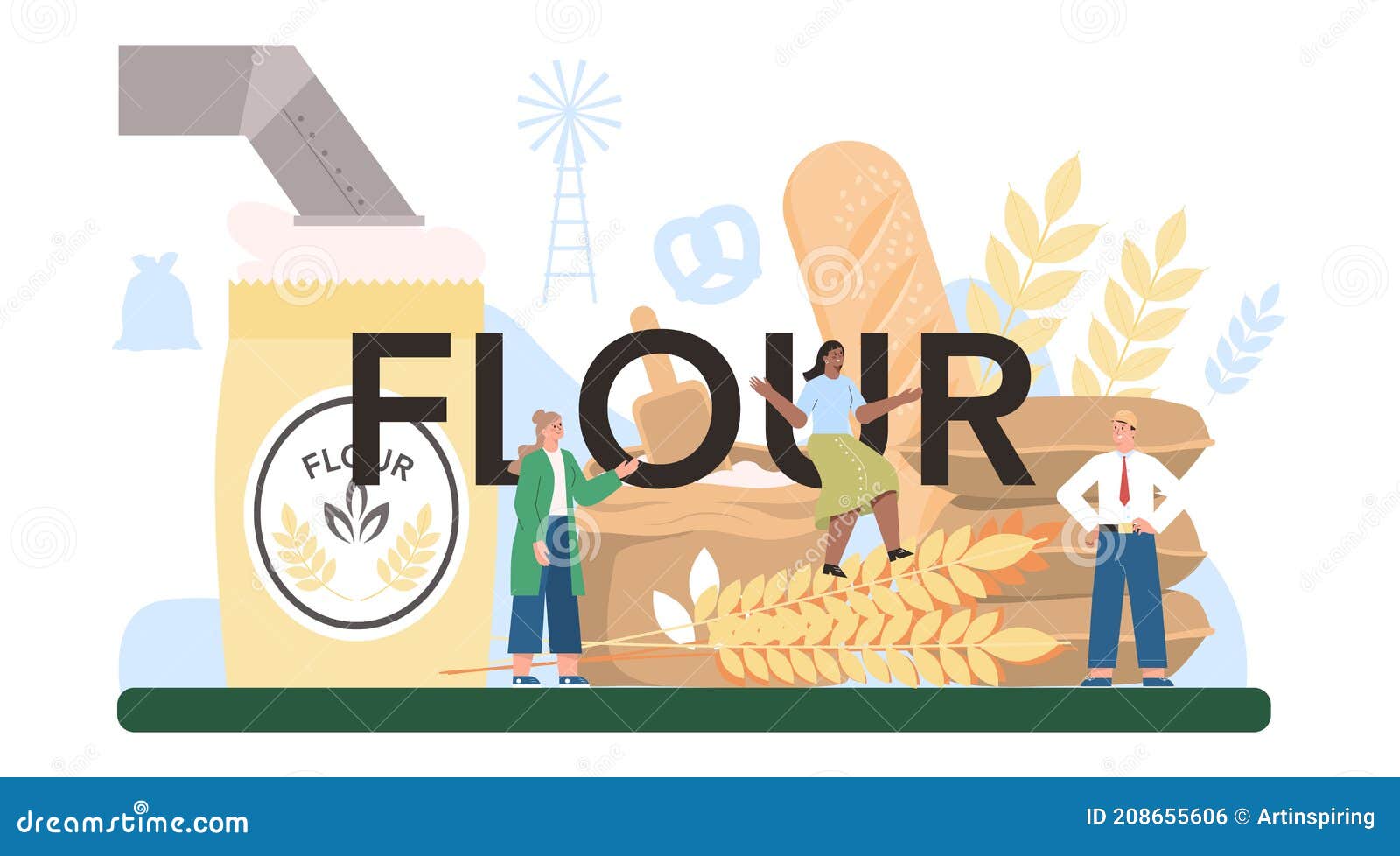 Flour Typographic Header. Modern Grain Processing Industrial Factory ...