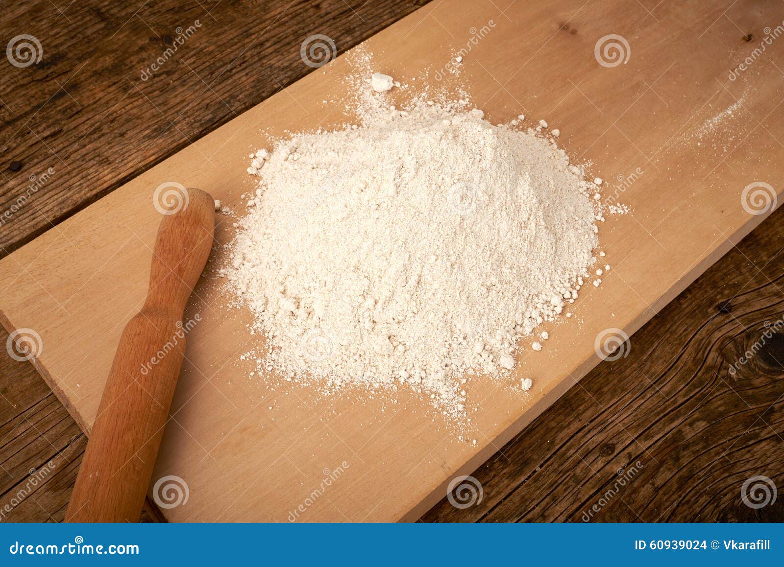 Flour on Wooden Kitchen Table Stock Photo - Image of surface, retro ...