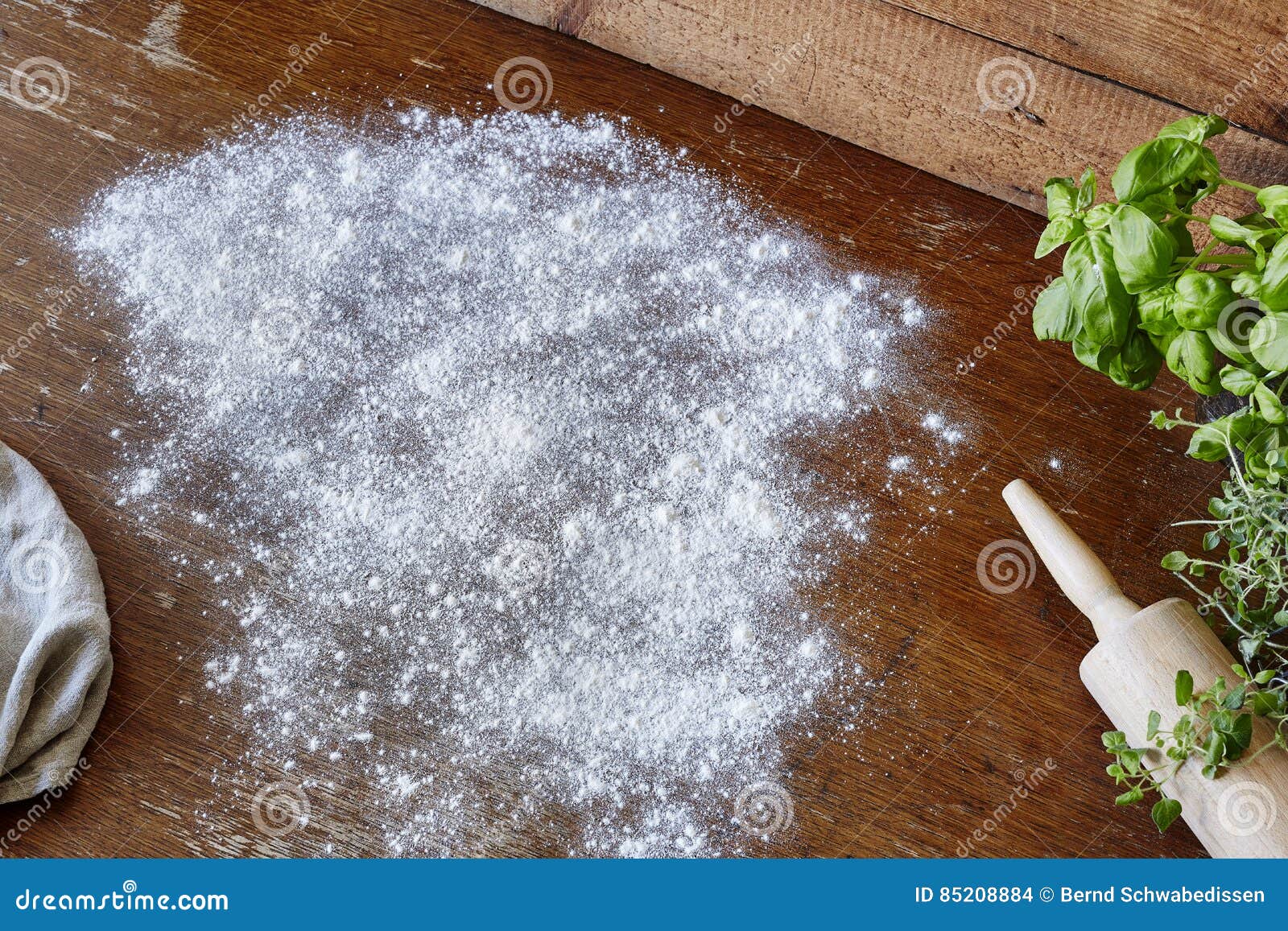 Flour on Wooden Table in Kitchen Stock Photo - Image of rolling, baker ...