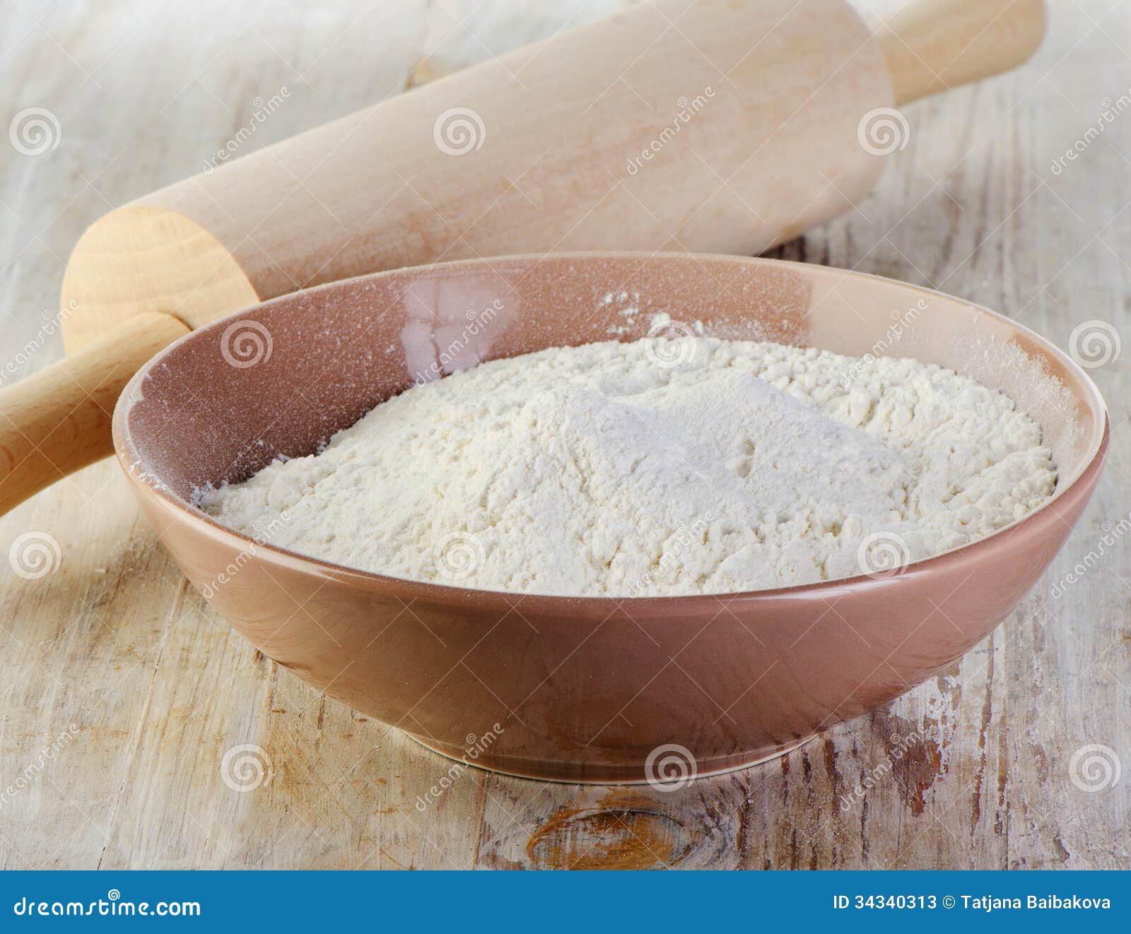 Flour on a wooden table stock image. Image of brown, food - 34340313