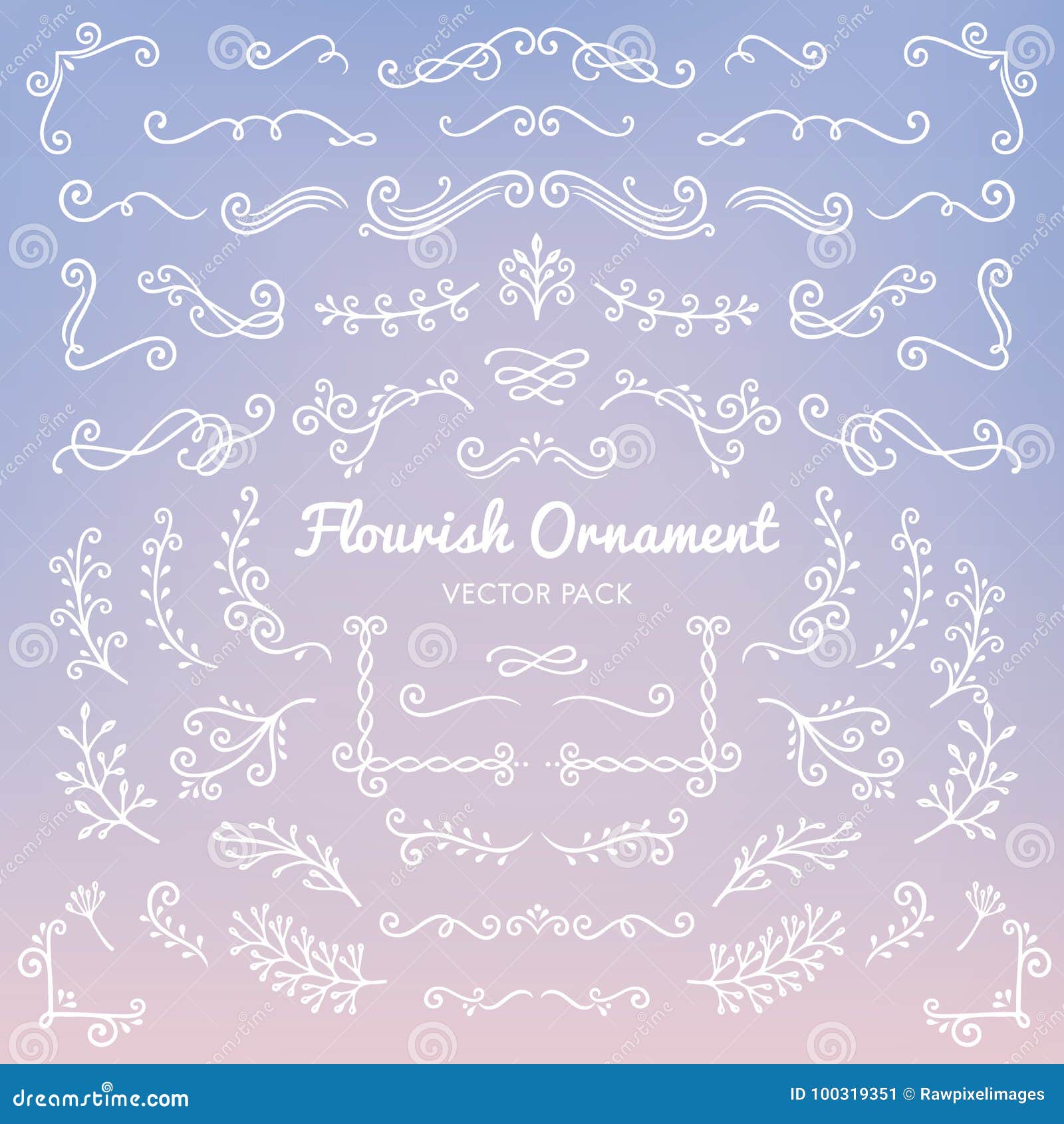 Flourish Ornaments Calligraphic Design Elements Vector Set Illus Stock ...