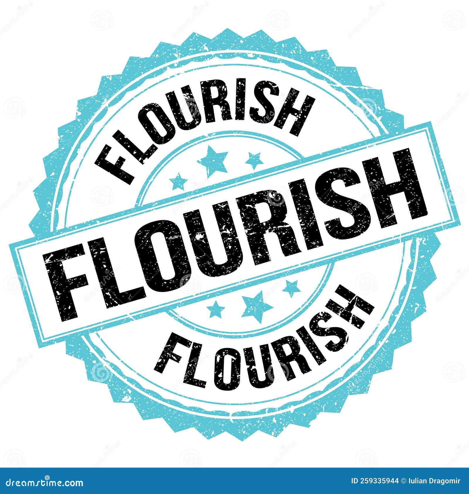 FLOURISH Text on Blue-black Round Stamp Sign Stock Illustration ...