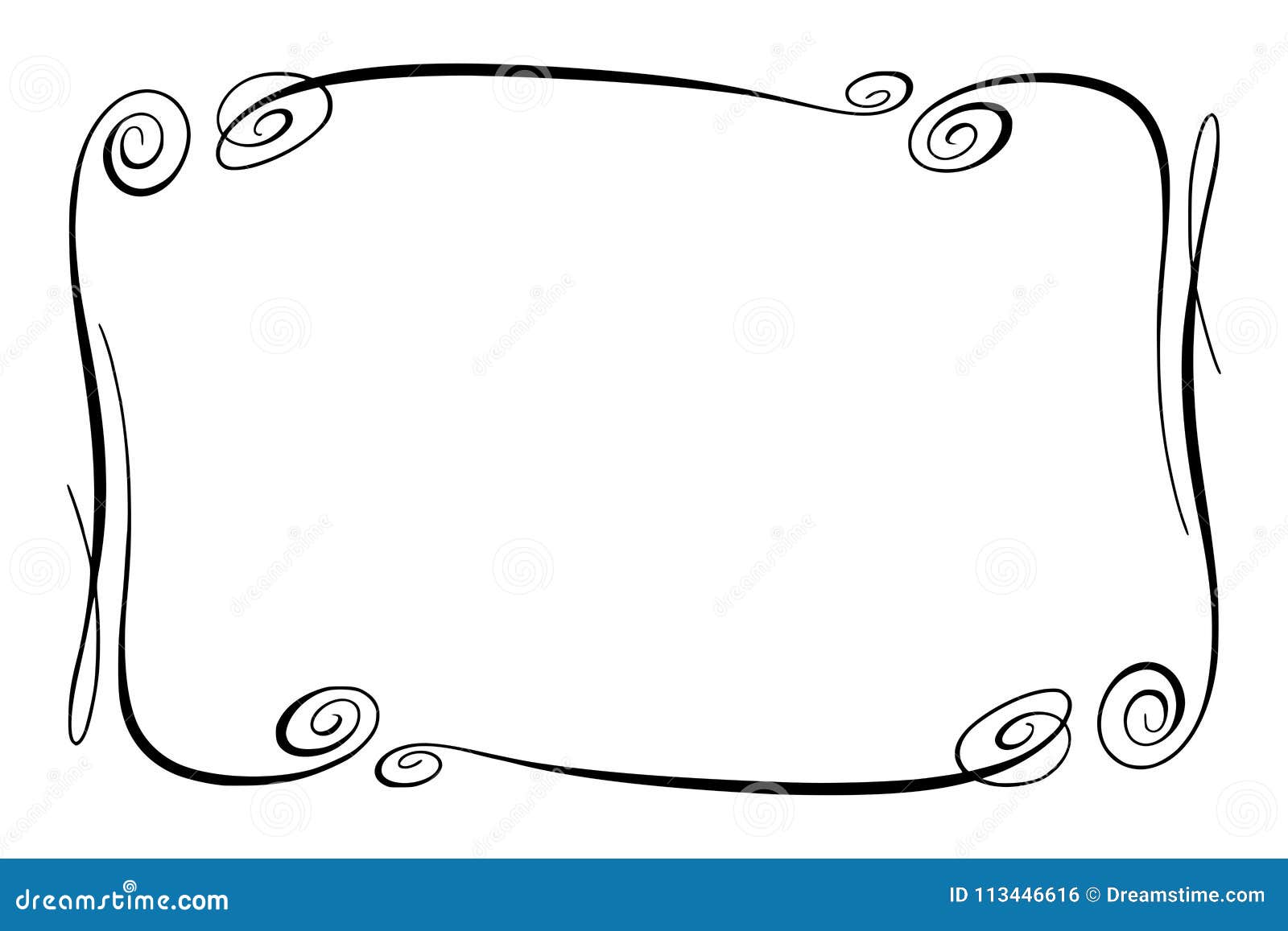 Flourish Vector Frame. Rectangle with Squiggles, Twirls and ...