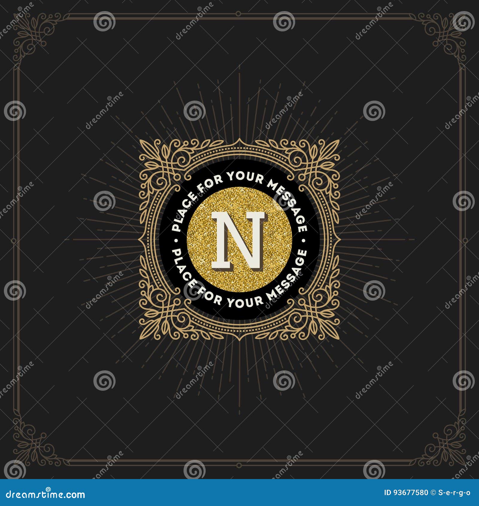 Gold Monogram Crown Logo Initial Letter N Cartoon Vector | CartoonDealer.com #260295073