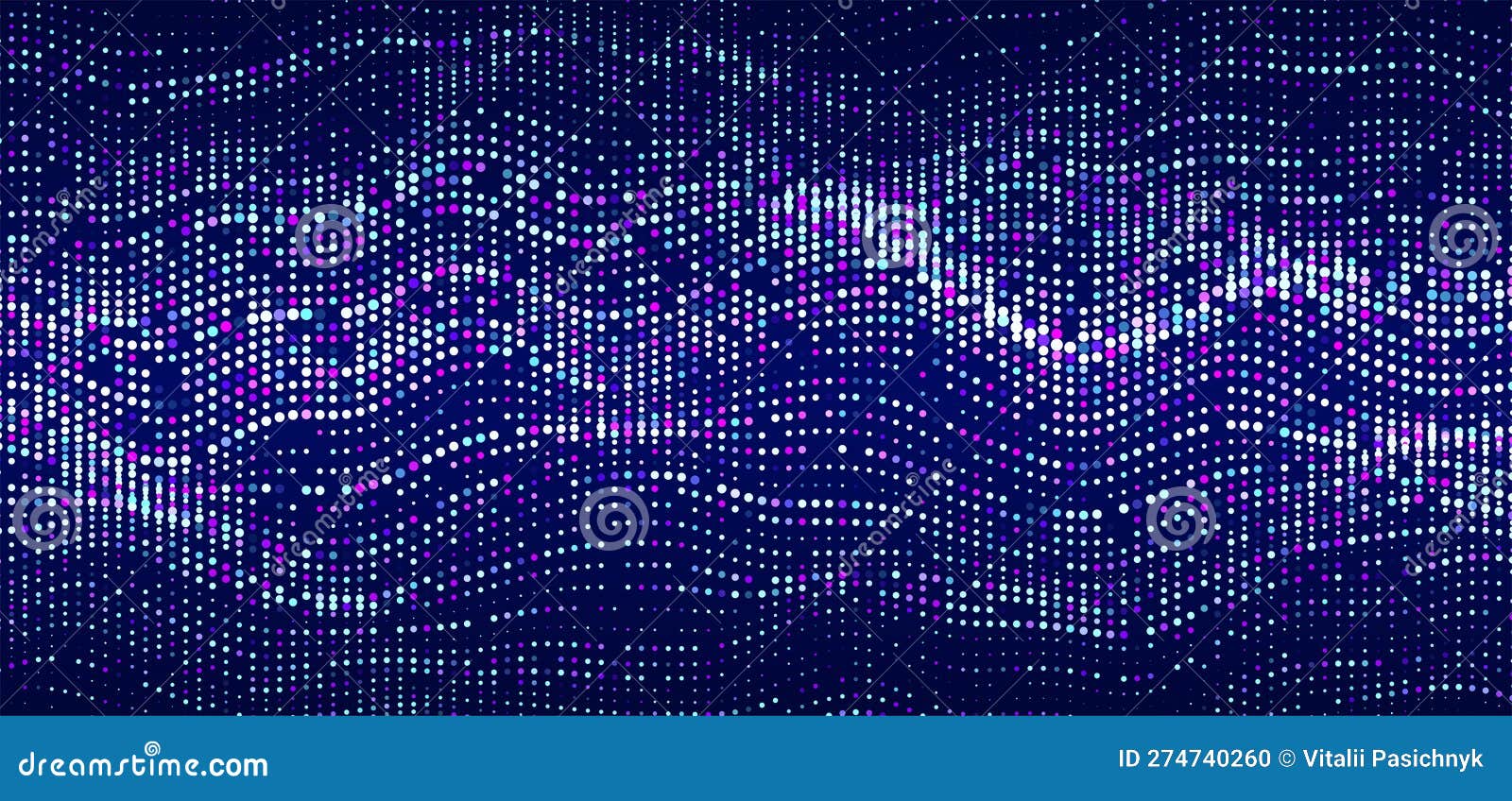 Flow of Blue Shimmering Particles. Glowing Dynamic Halftone Sound Wave ...