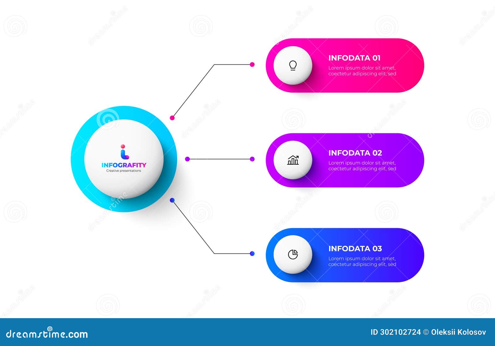 Flow Chart Infographic Business Template. Central Circle with Three ...