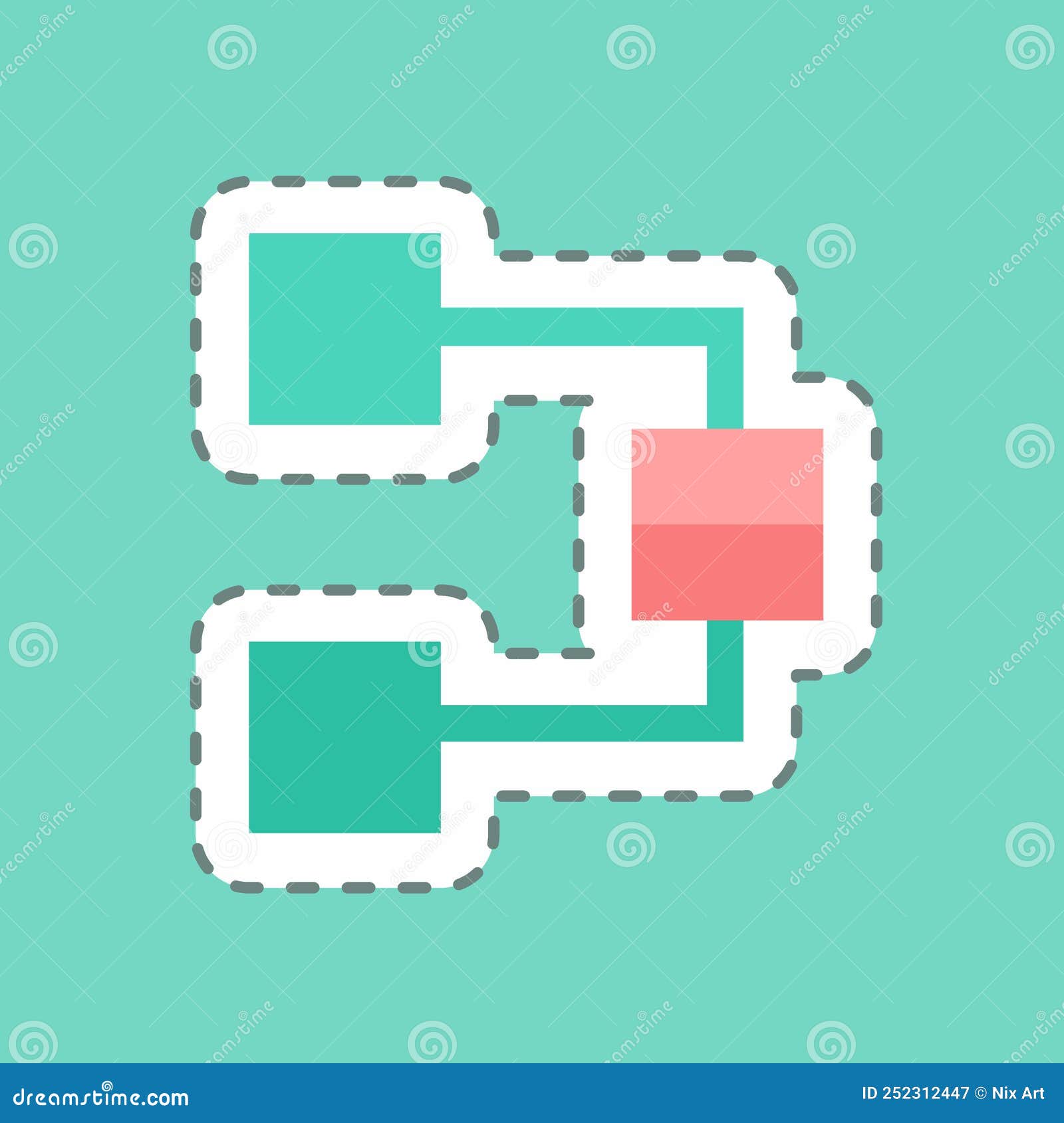 Flow Chart Sticker in Trendy Line Cut Isolated on Blue Background Stock ...
