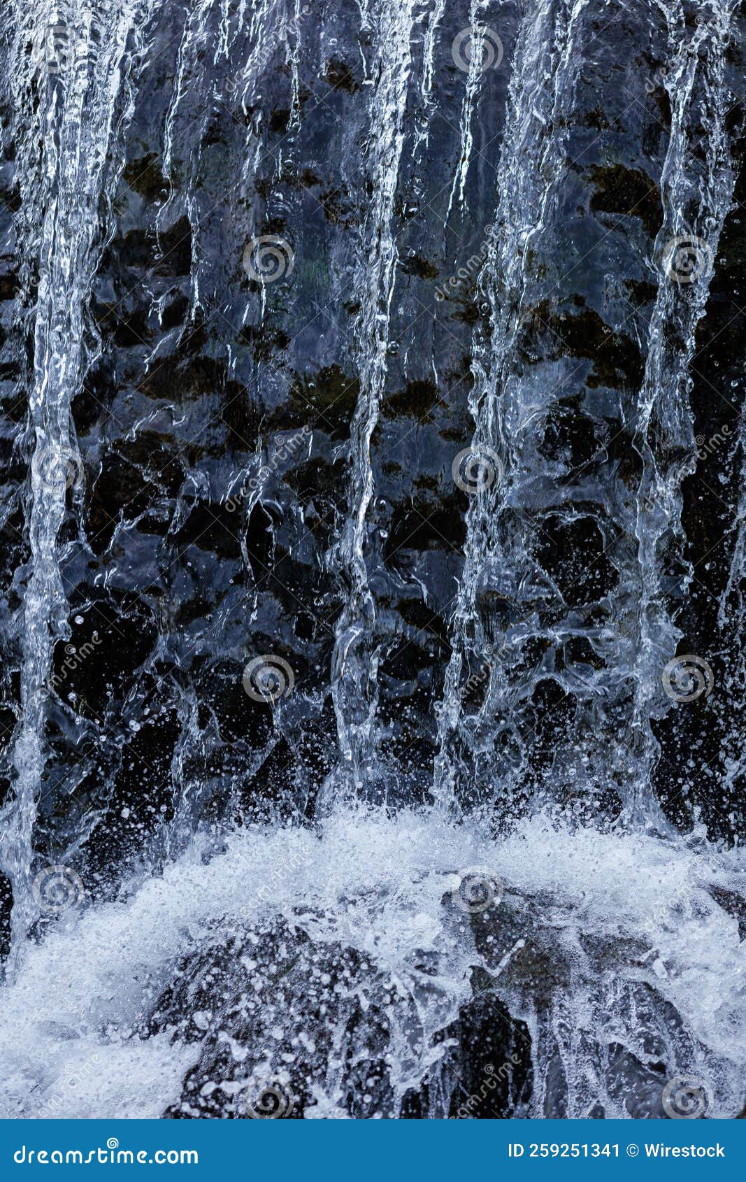 Flow of Clean Water in the Waterfall, Close-up, Vertical Background ...