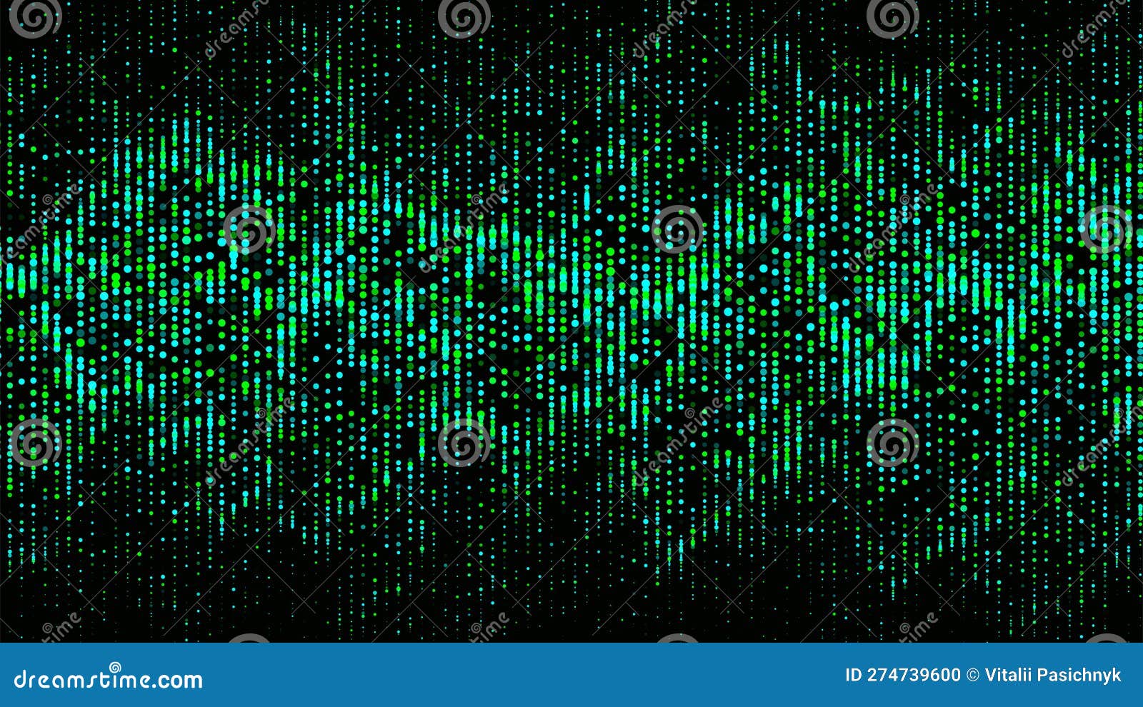 Flow of Green Shimmering Particles. Glowing Dynamic Halftone Sound Wave ...