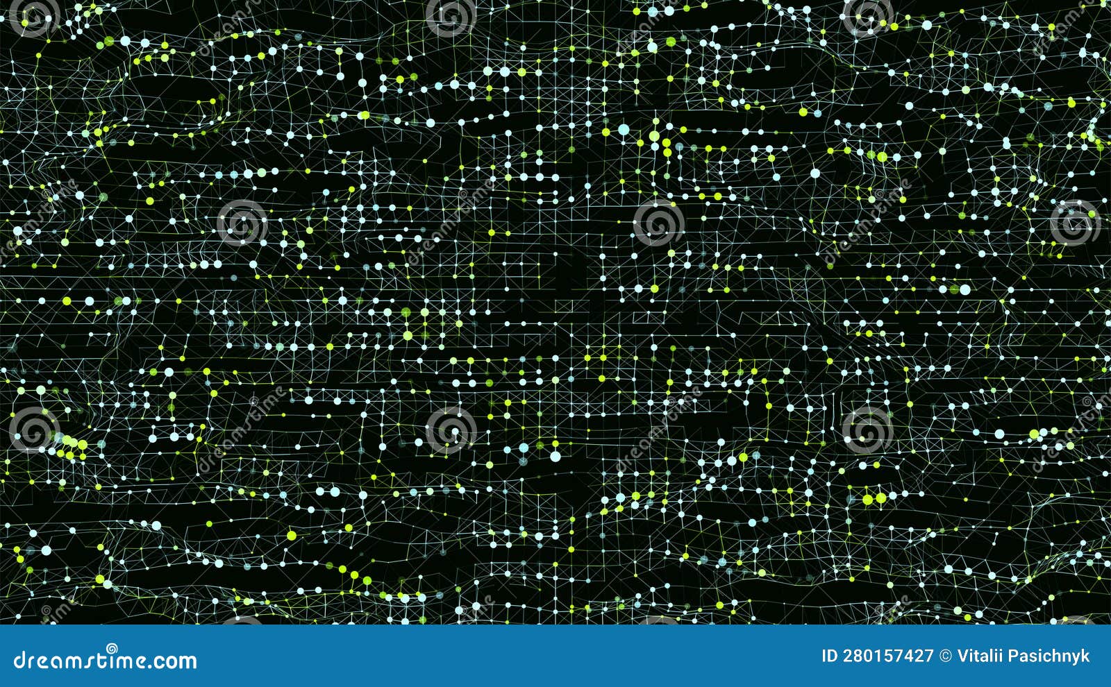 Flow of Green Shimmering Particles. Glowing Dynamic Halftone Sound Wave ...