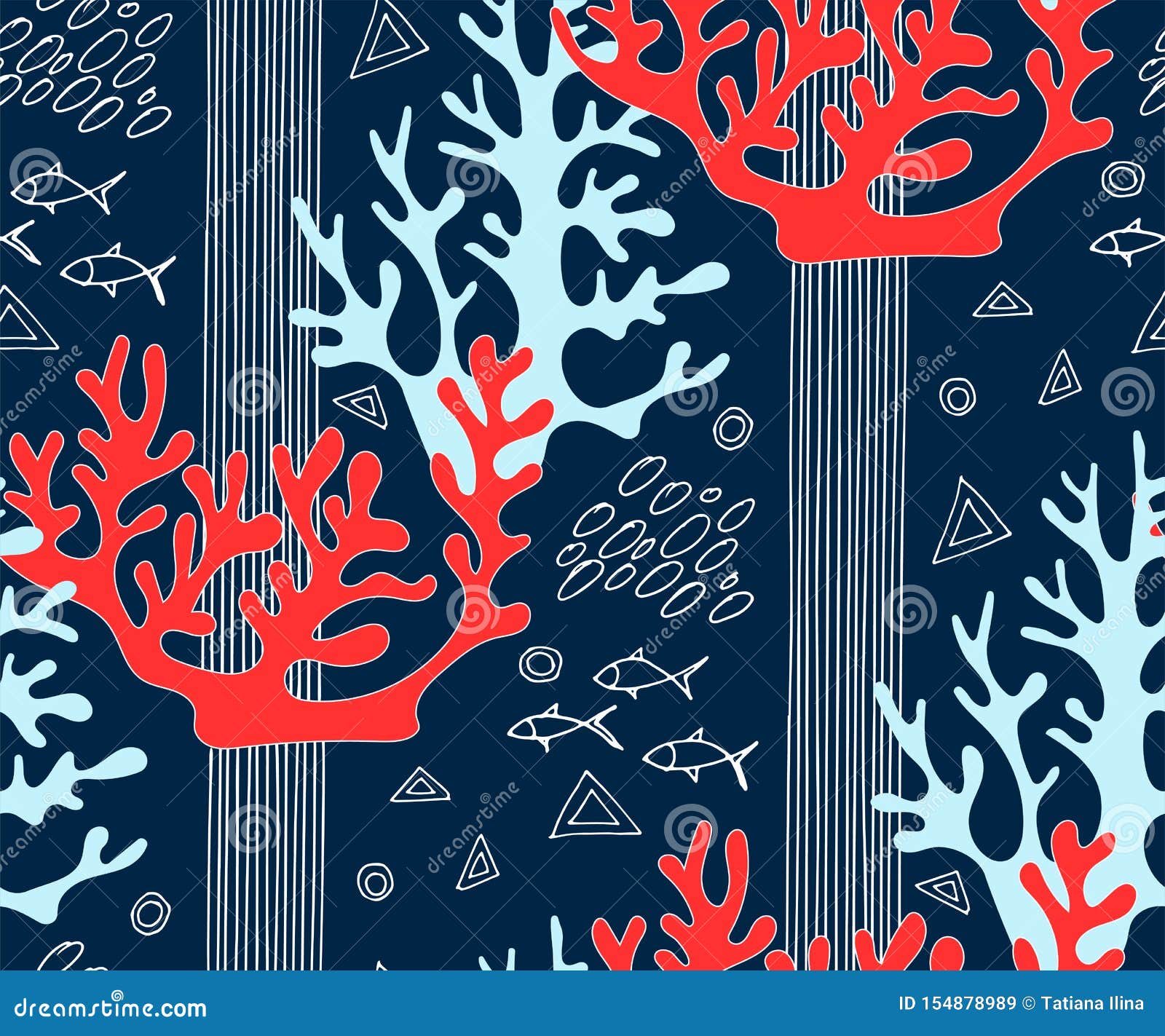 Hand Drawn Underwater Natural Ocean Elements. Seamless Pattern with ...