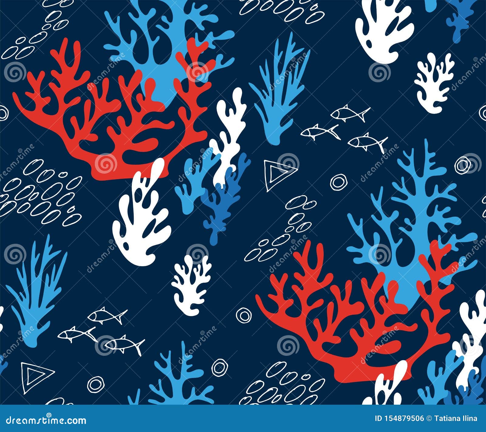 Hand Drawn Underwater Natural Ocean Elements. Seamless Pattern with ...