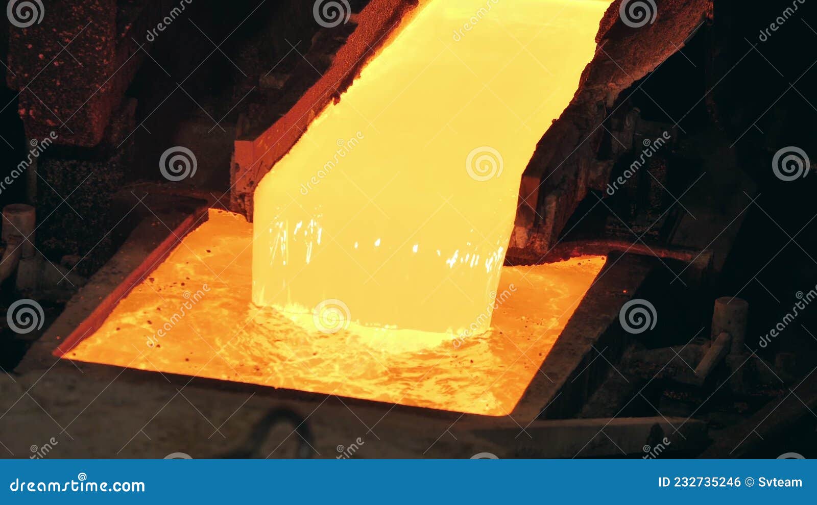 Flow of Melted Copper is Filling an Industrial Mold Stock Footage ...