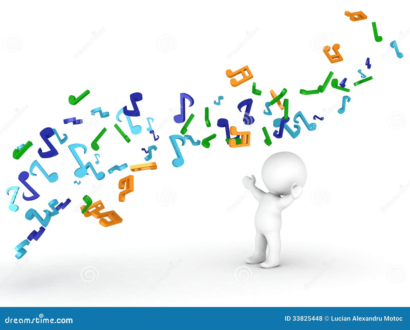 Flow of Musical Notes Over 3D Man Stock Illustration - Illustration of ...
